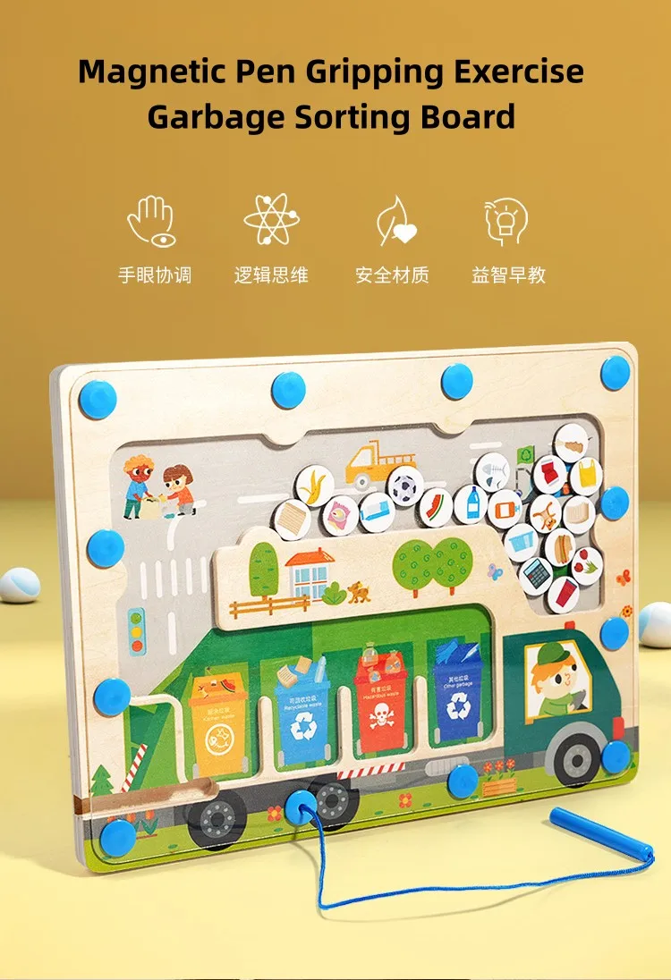 Montessori Wooden Garbage Sorting Game Classification Board Educational ...