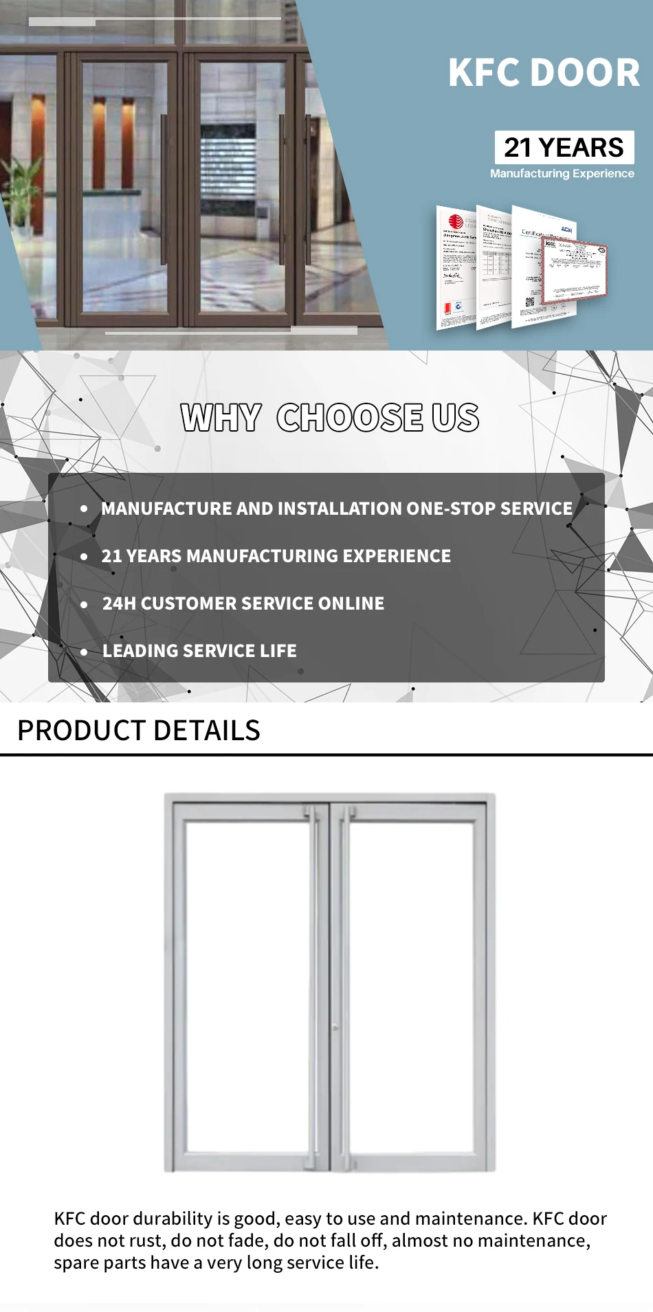 Ikealuminum 2024 KFC Commercial Aluminum Storefront Doors