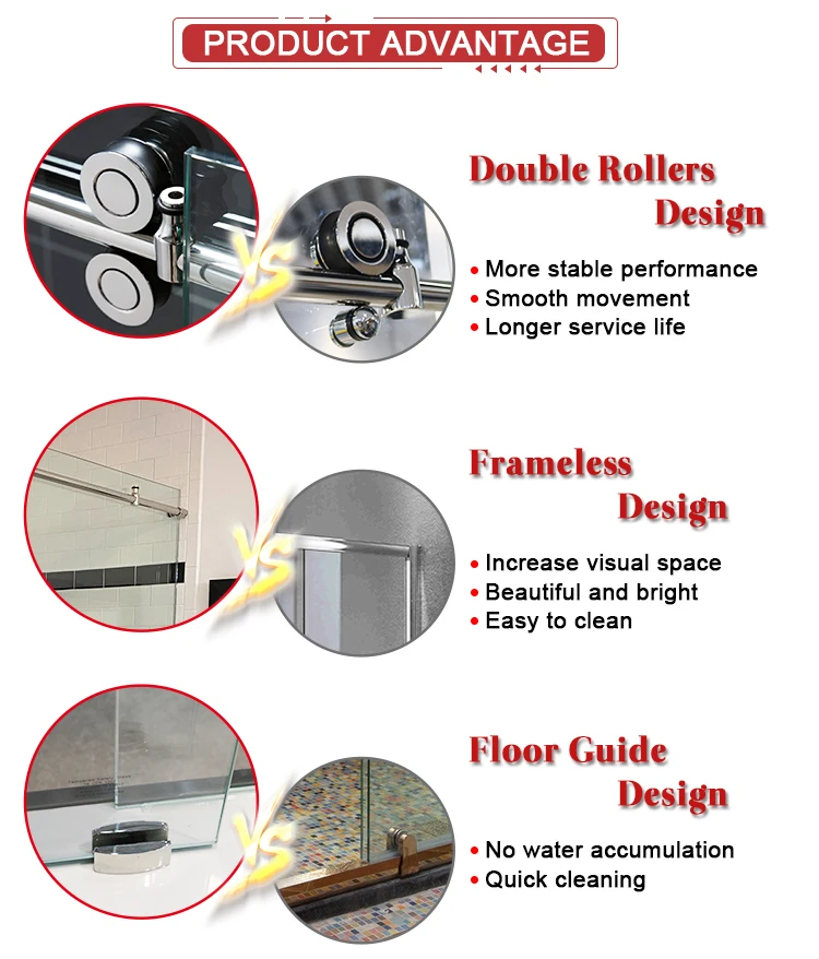 Safty Heavy Duty Glass Sliding Door System Sva-0009b Round Pipe Shower Frameless Sliding Doors ...