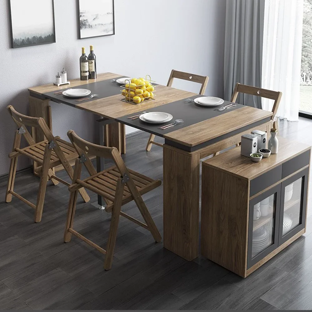 Modern Retractable Metal Leg Wooden Extension Folding Dining Table with ...