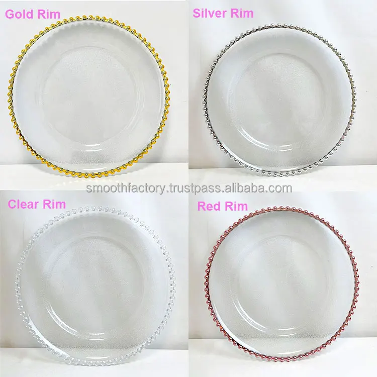 SMOOTH Best Selling 33cm Gold Bead Rim Charger Plate Glass Plastic ...
