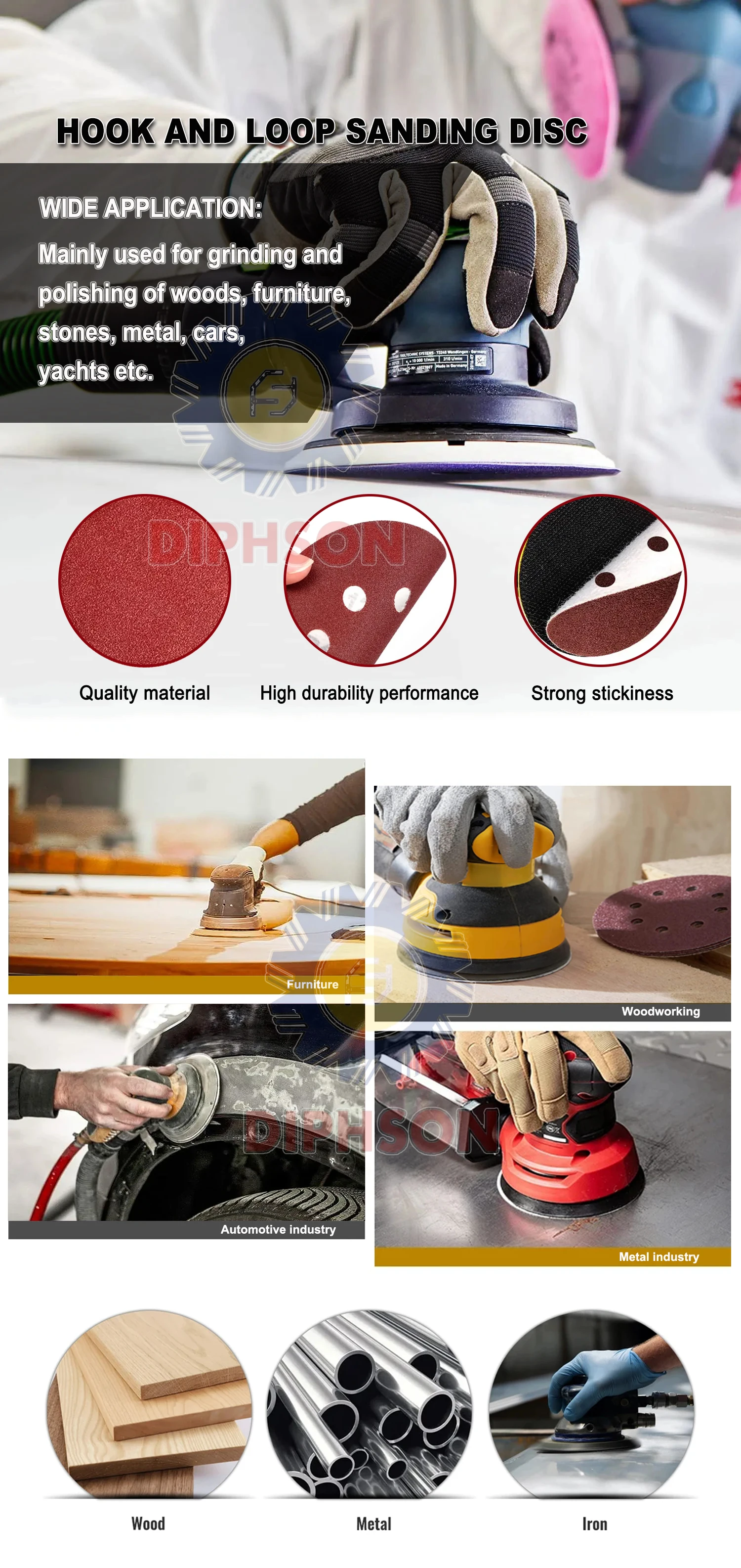 230mm 9\" Red Alumina Flocking Sanding Disc Tray with Sticky Film Hook ...