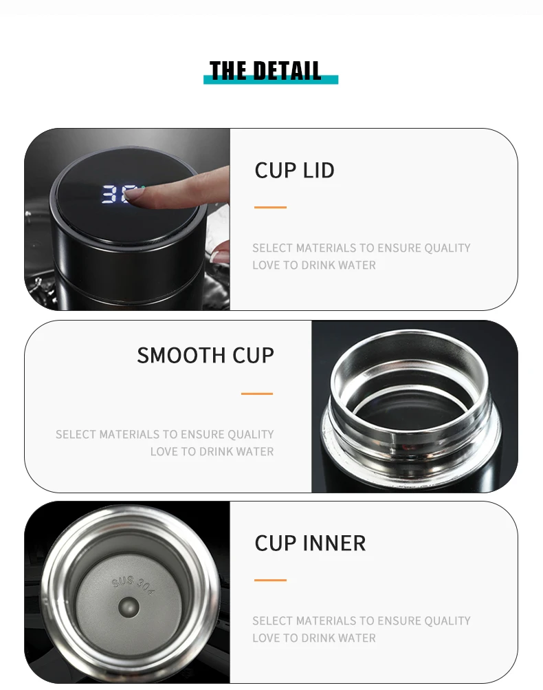 UV Portable Stainless Steel Smart Insulation Water Bottle