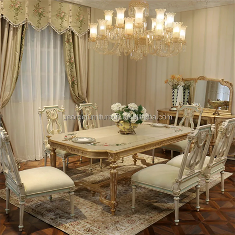 French Style Luxury Solid Wood Antique Carved Long Dining Table Royal ...