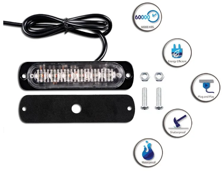 24 Volt Amber LED Truck Strobe Light bar 6 LED Truck Double Side ...