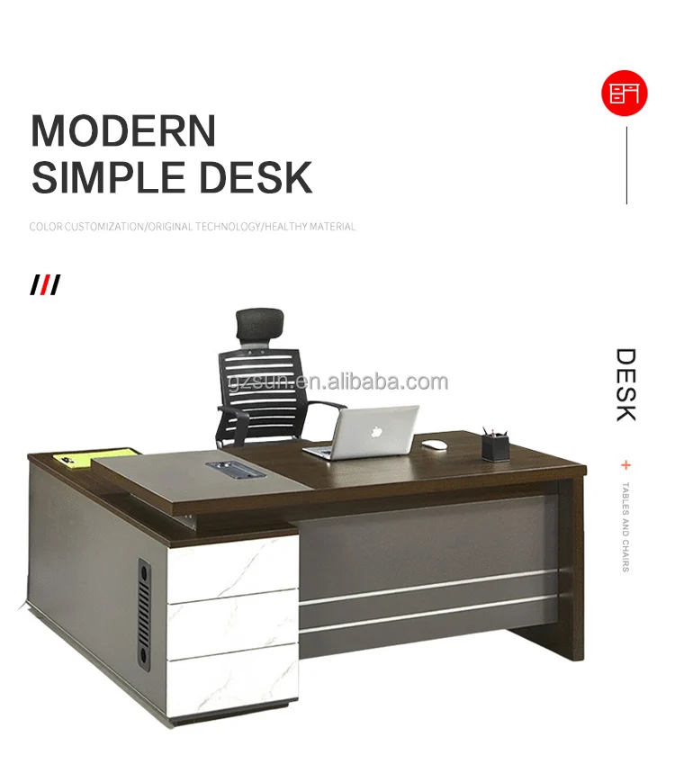 Modern L Shaped Office Desk - CEO Executive Wood Furniture