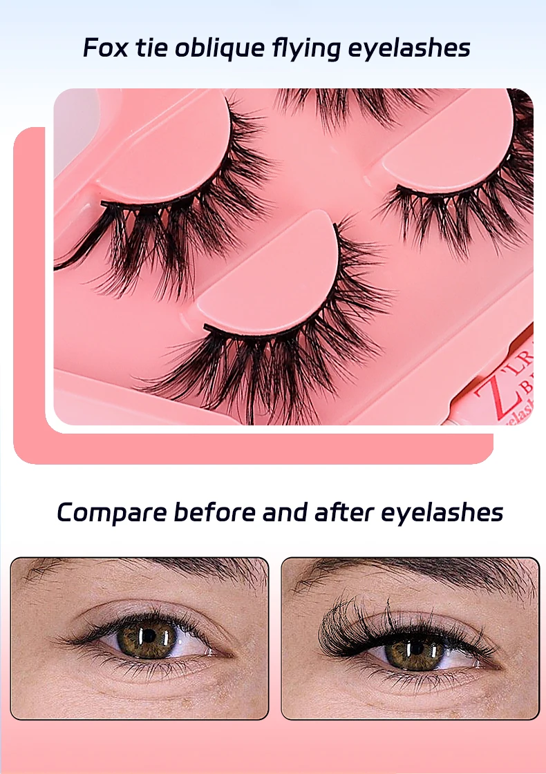 2 Pairs Cat Eye Strip Lashes Comfortable Wispy Natural Look 18mm Fake Eye Lashes Wholesale Full
