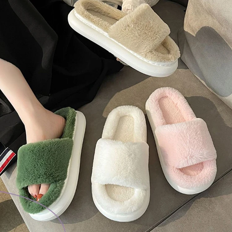 Wholesale Women Fashion Open Toe Thick Sole Soft Fluffy Furry Fur Puff ...