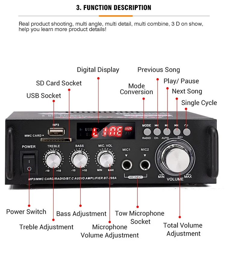Factory 300W Bluetooth Stereo Audio Amplifier - Professional 2 Channel OEM