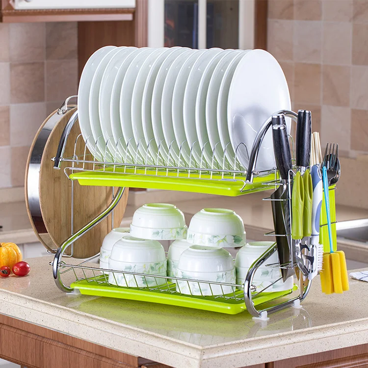 Hot Sale Home Kitchen Storage Rack 2 Tier Dish Rack Rust Resistant S ...