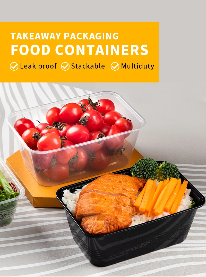 1000ml Rectangular To Go Disposable Plastic Food Container Bento Lunch ...