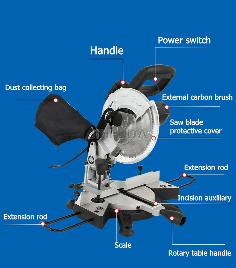 Good Quality 1200W Electric Sliding Compound Miter Saw for Woodworking and Aluminium Cutting