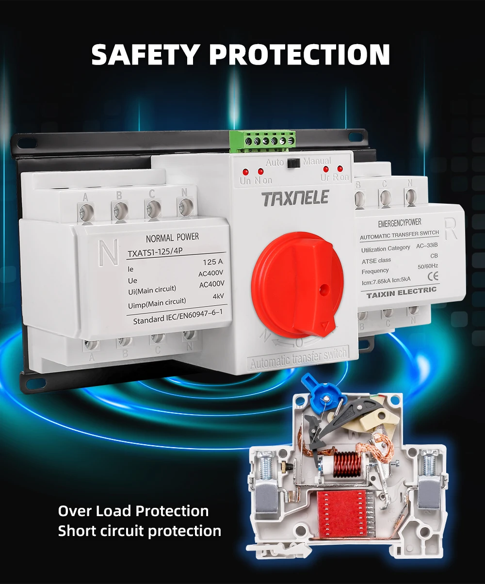 ATS Dual Power Automatic Transfer Switch Circuit Breaker 230V 4P 125A ...