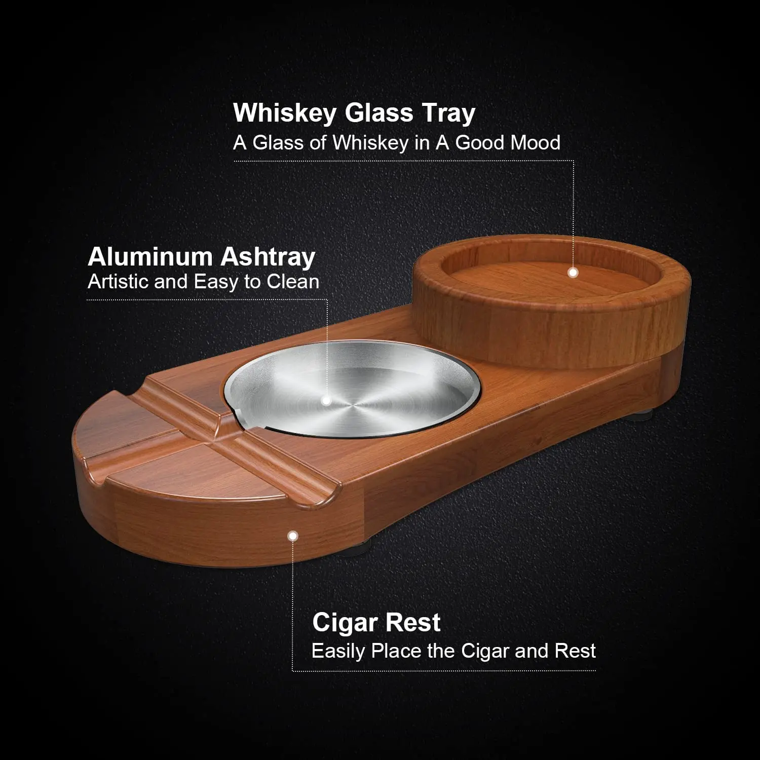 Whiskey Serving Tray with Ashtray & Cigar Cutters