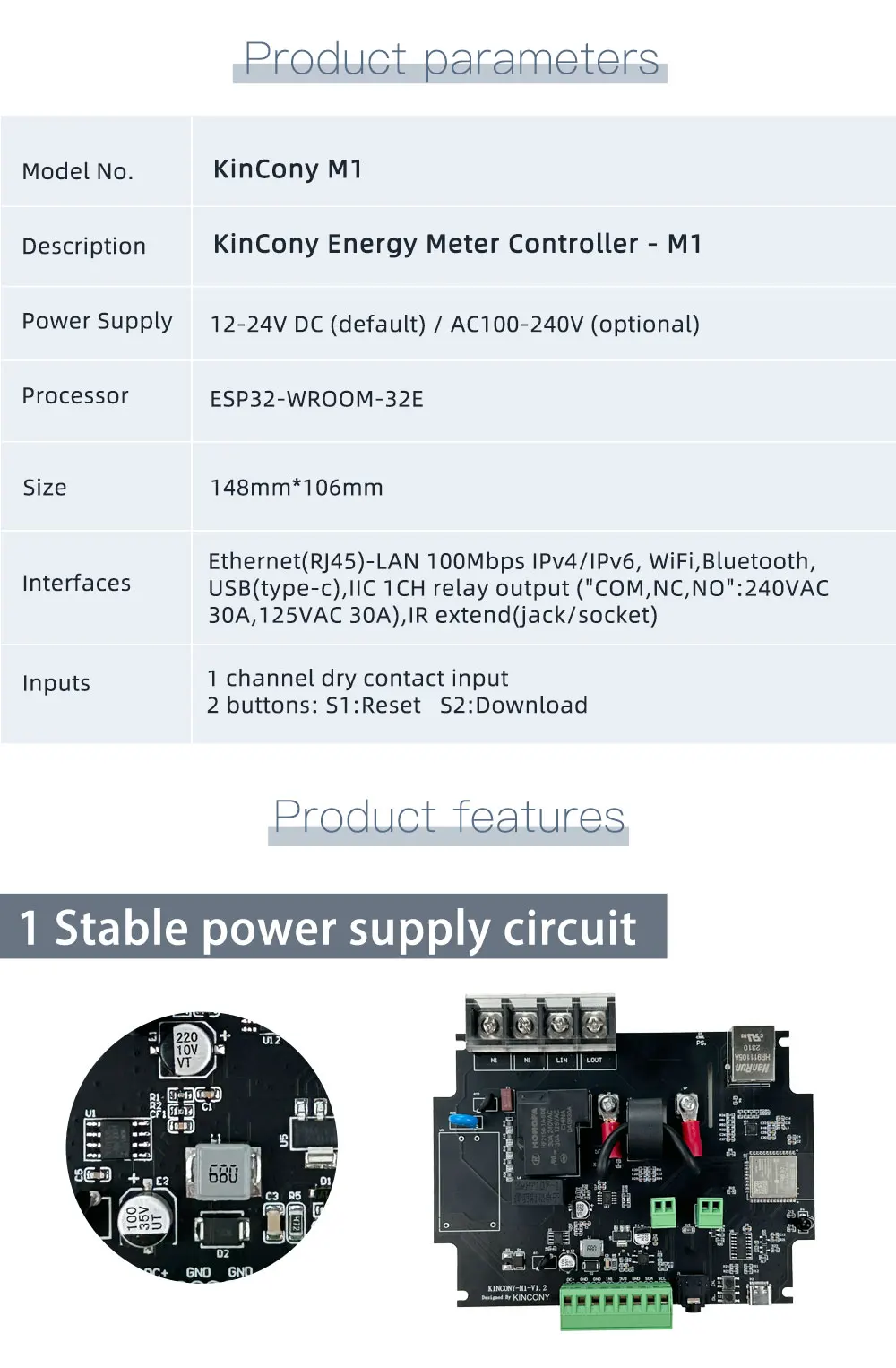 KINCONY M1 ESP32 ENERGY METER RELAY CONTROLLER for Home Automation ...