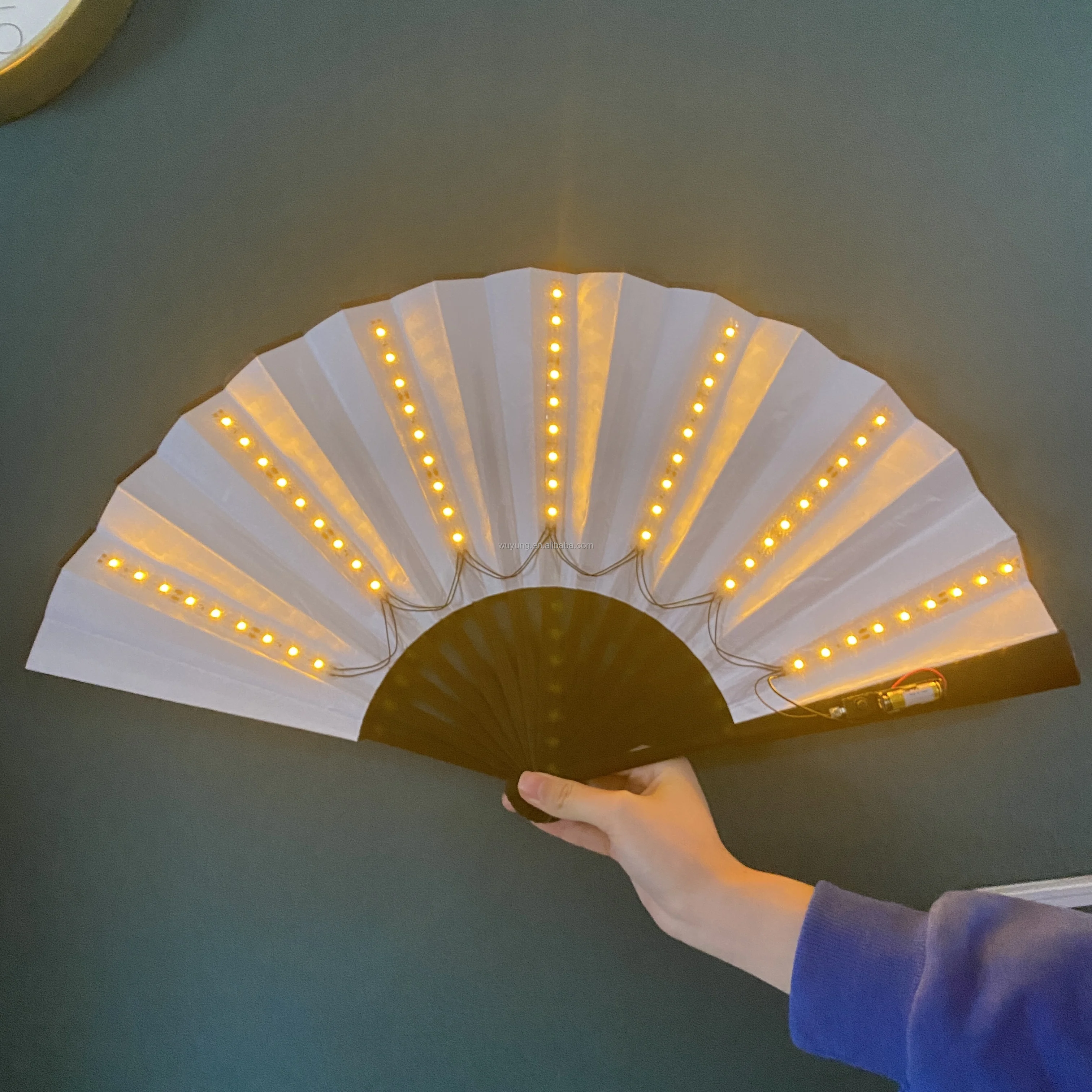 Stock Colorful 13ins Led Hand Fan Folding Light up Bamboo Decorative ...