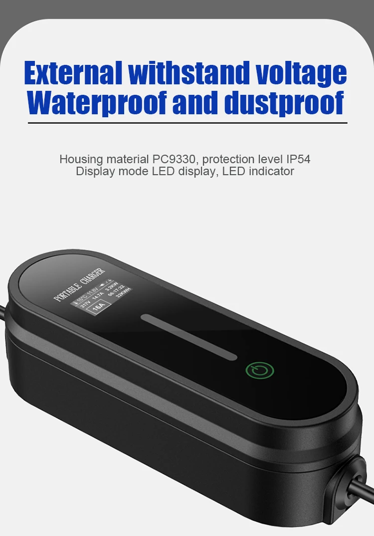 Ip67 10A 16A Adjustable Current Electric Car Charger 3.5KW