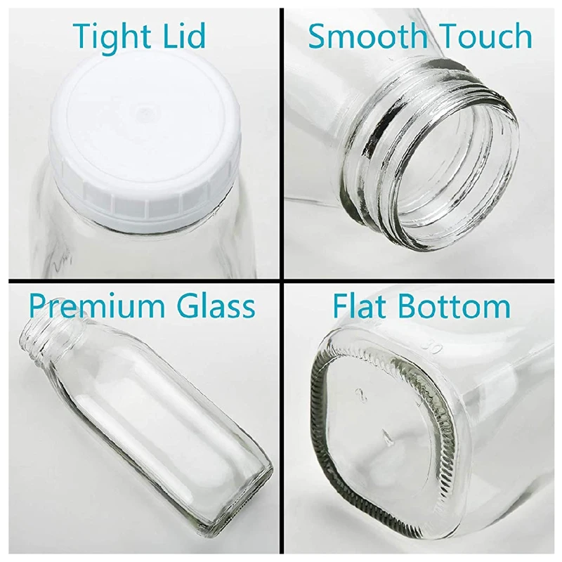 Clear French Square Beverage Glass Bottle - 8oz, 12oz, 16oz