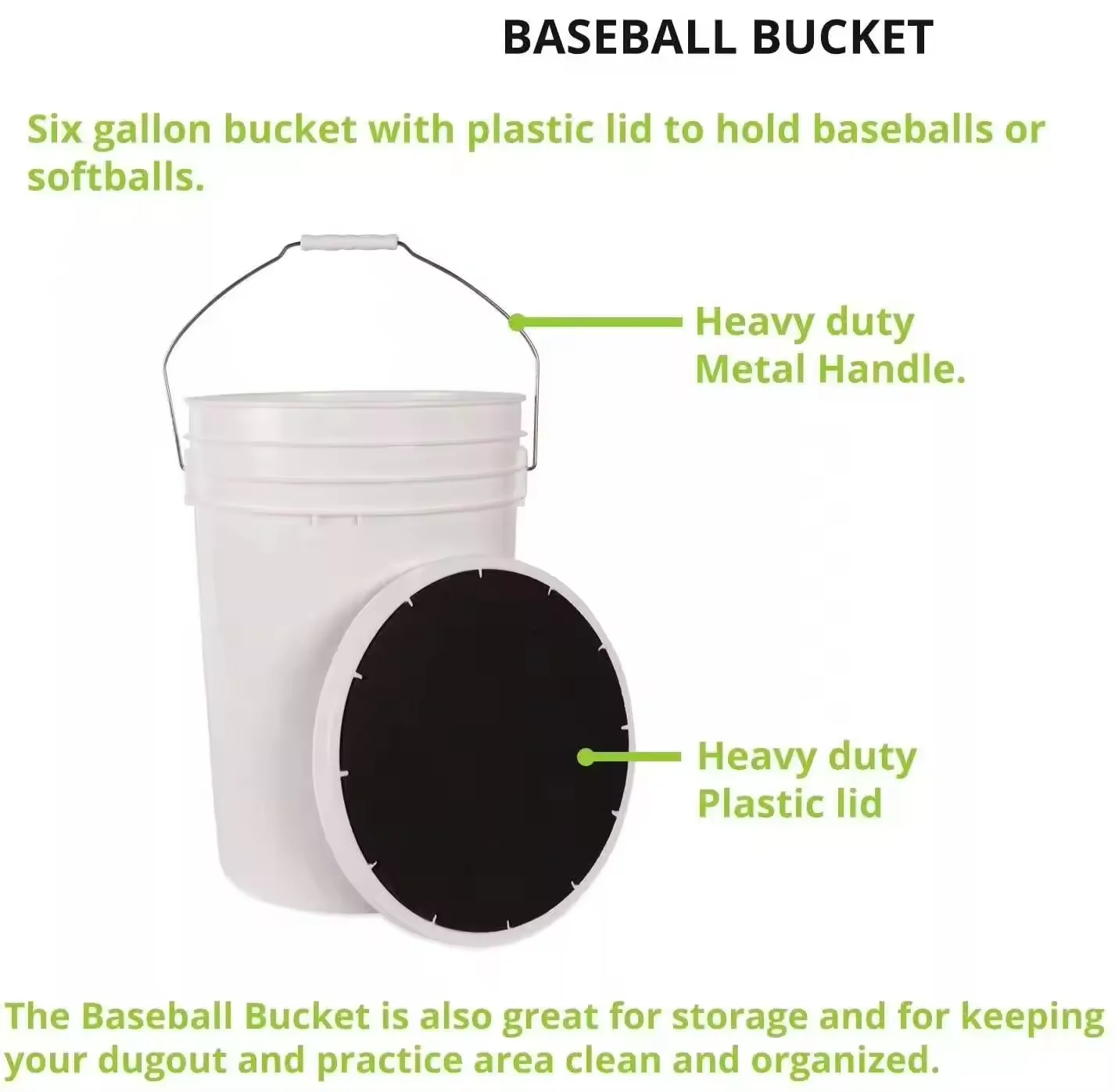 6 Gallon Heavy Duty Plastic Black and White Color Empty Baseball Bucket ...