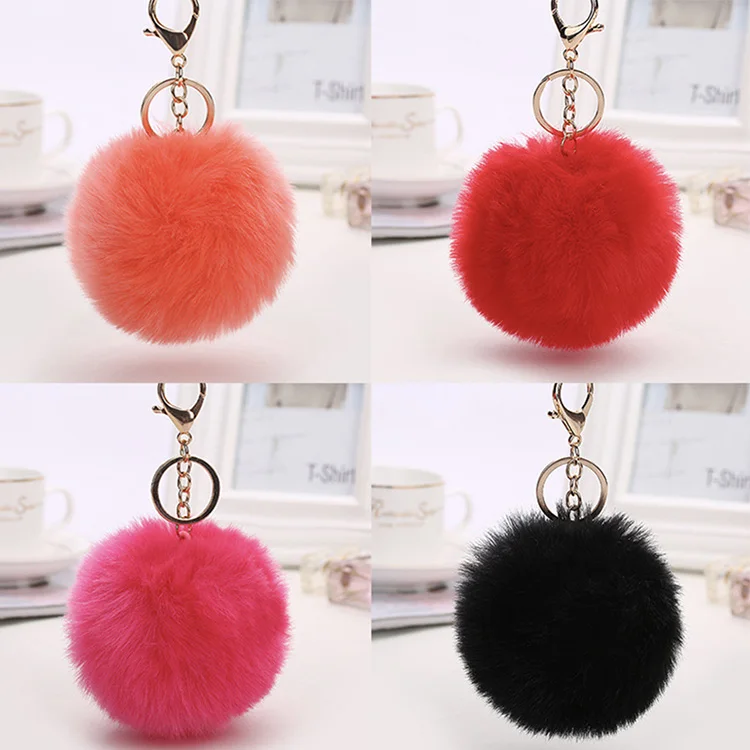 Wholesale Custom Shape Multi Color Faux Puff Ball Keychain Bulk ...