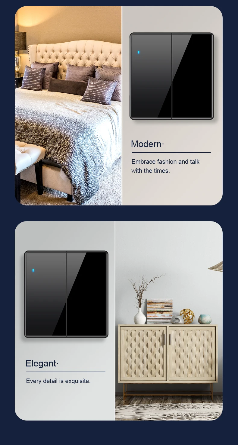 Kaiji 2 Gang1 Way/ 2 Way Wall Switch Outstanding Quality Tempered Glass ...