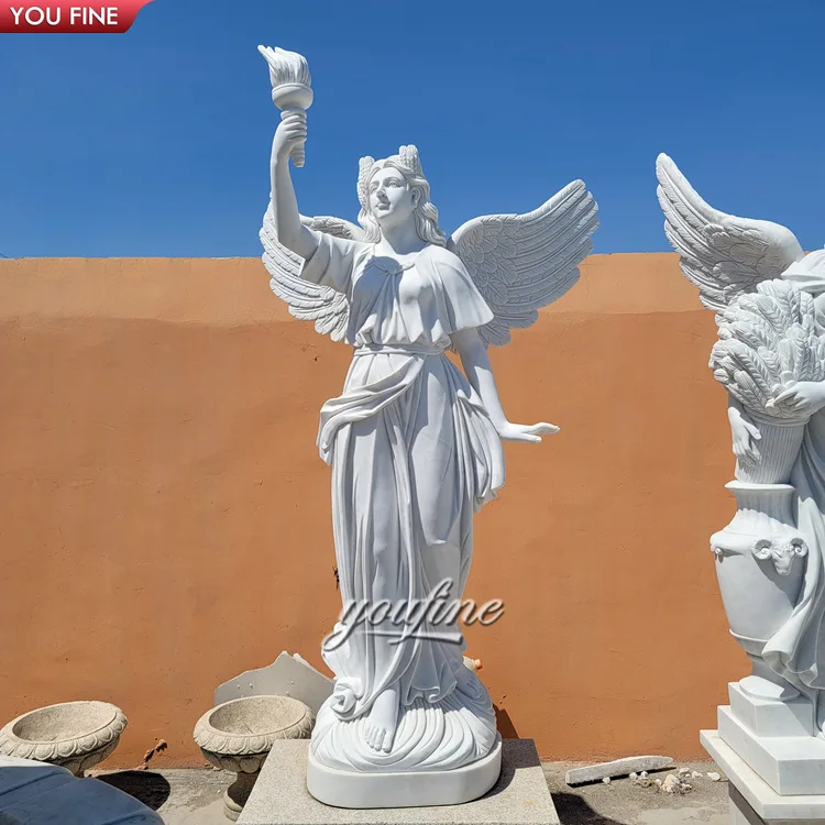 Large Outdoor Garden Hand Carved Natural Stone Wings Sculpture White ...