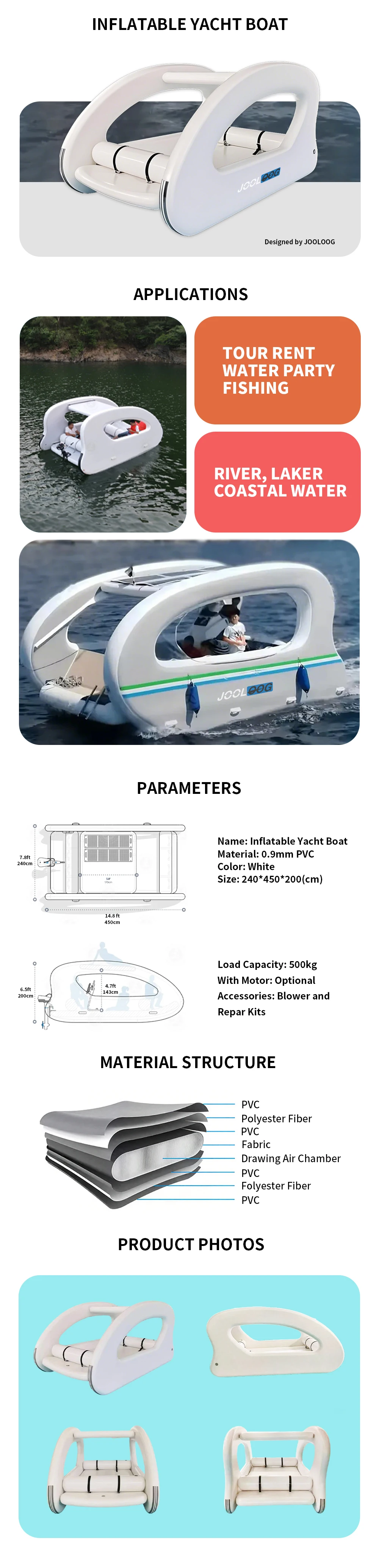 Factory Price Electric Solar Powered Inflatable Fishing Boat Yacht with ...