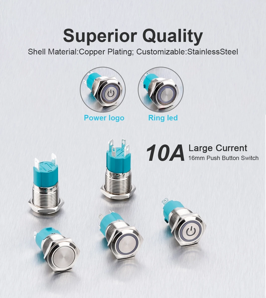 22mm 12v 24v 220v Ac Dc Self Locking Latching Flat Head Metal On Off Push Button Switch With Led ...