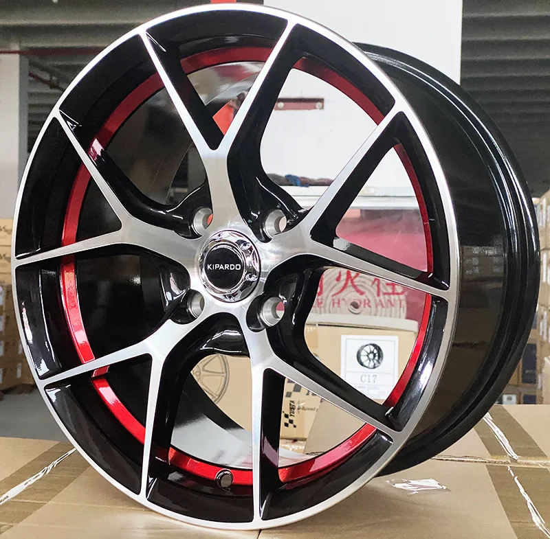 Kipardo 15 Inch Alloy Wheels - Red Lip, Black Finish