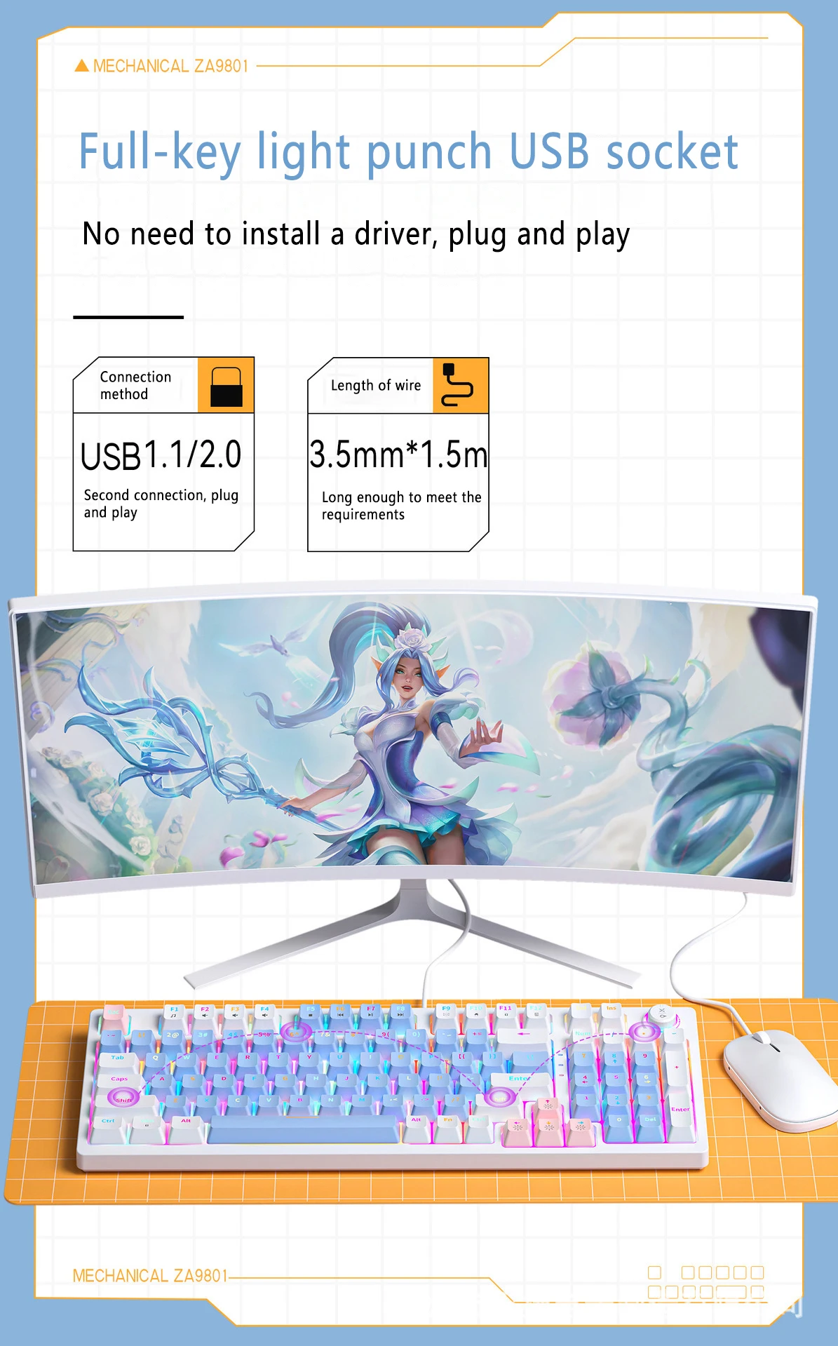 98 Keys Green Axis 75% Wired Gaming Keyboard For Esports Special ...