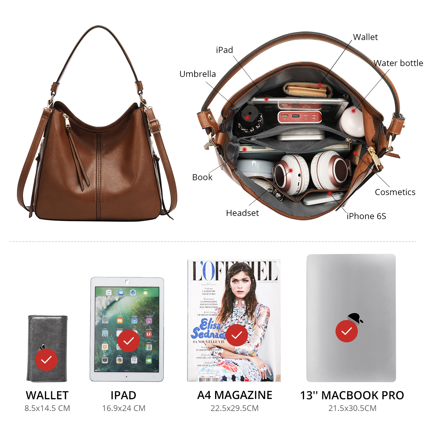 REALER Brand Vintage Leather Crossbody Handbags - 3 PCS Set