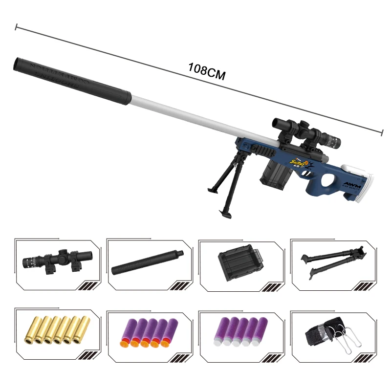 Shell Ejection Soft Bullet AWM Sniper Toy Gun - Safe Fun