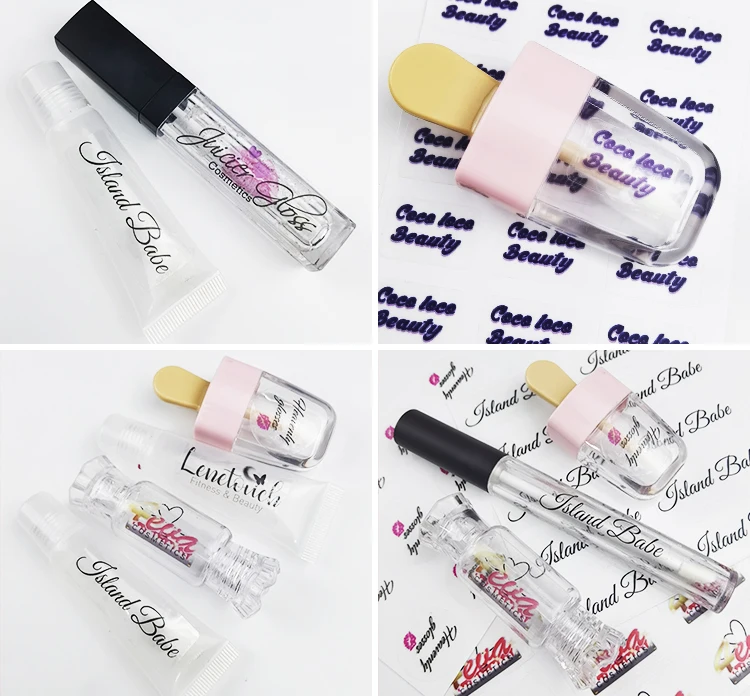 Custom Print Lip Gloss Sticker Transparent Clear Plastic Bottle Private ...