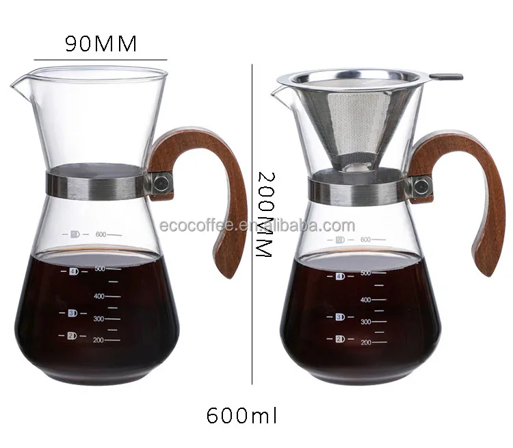 New Design Hand Coffee Dripper Brewer Pot Glass Coffee Carafe Wooden ...