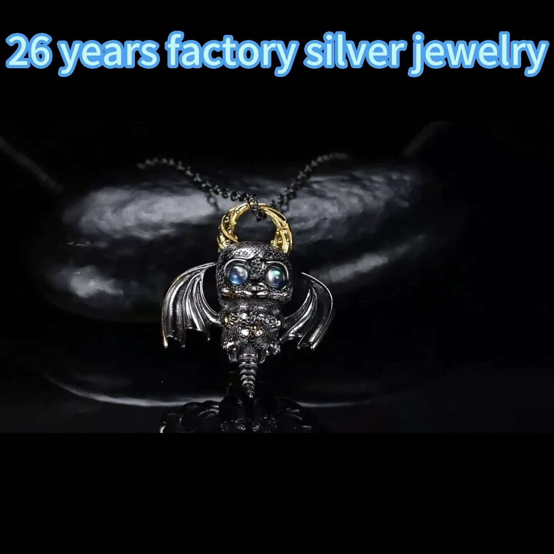 China Manufacturer Universal Demon Necklace Black Bat Natural Moonstone ...