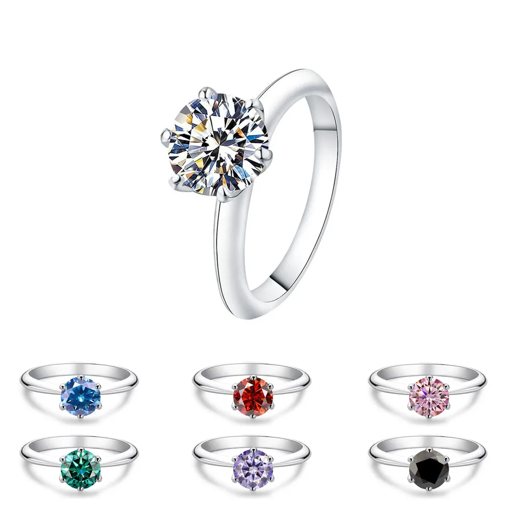 S925 Sterling Silver Classic Six Claw Diamond Ring Set With 1.0ct Vvs Moissanite Fashionable ...