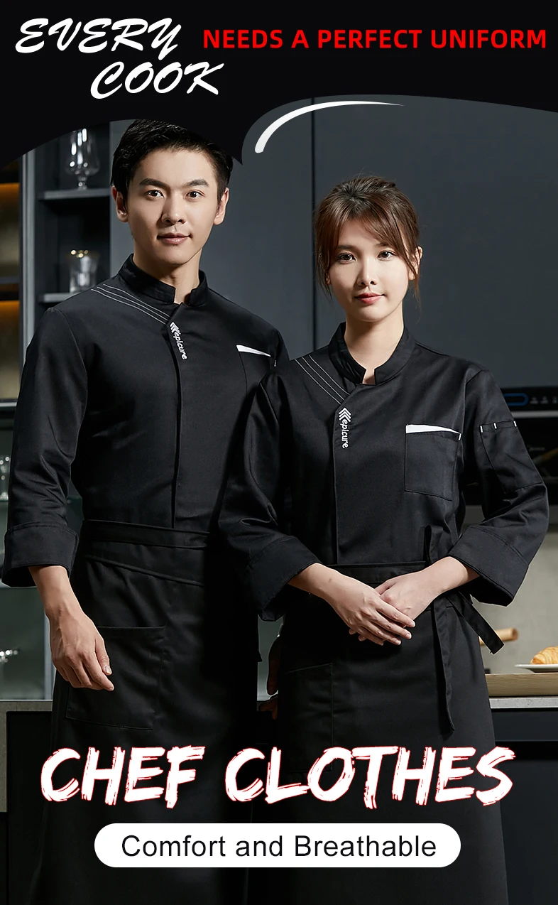 Chef Coat Wearing Uniform Restaurant Long Sleeve Kitchen Work Jacket ...