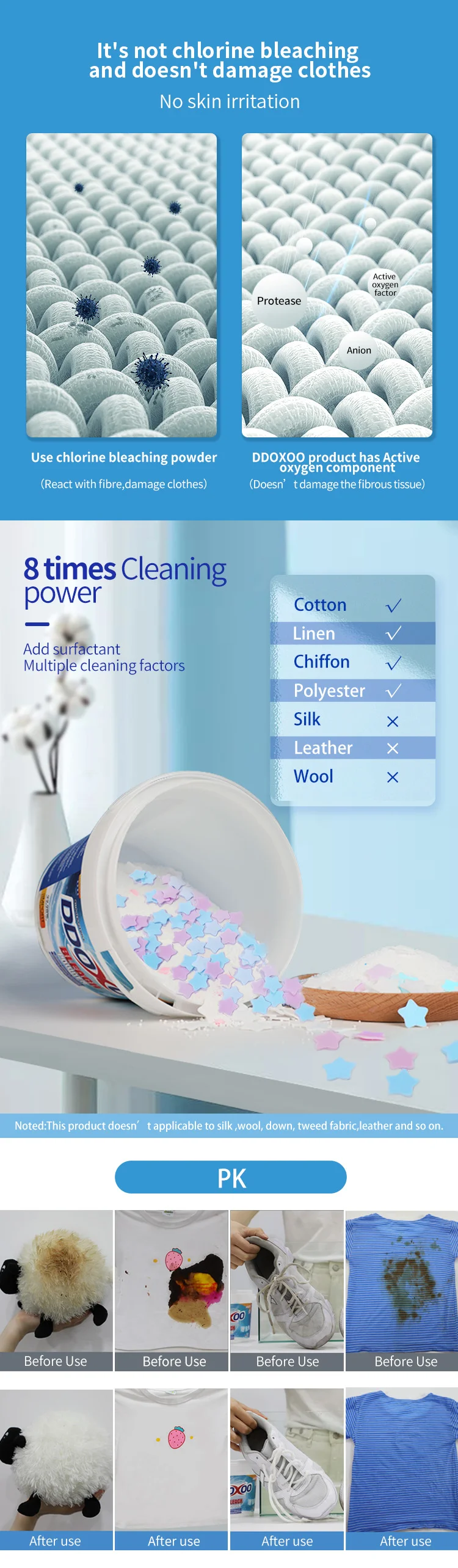 High Quality Bleach Agent Laundry Detergent - 800g Powder