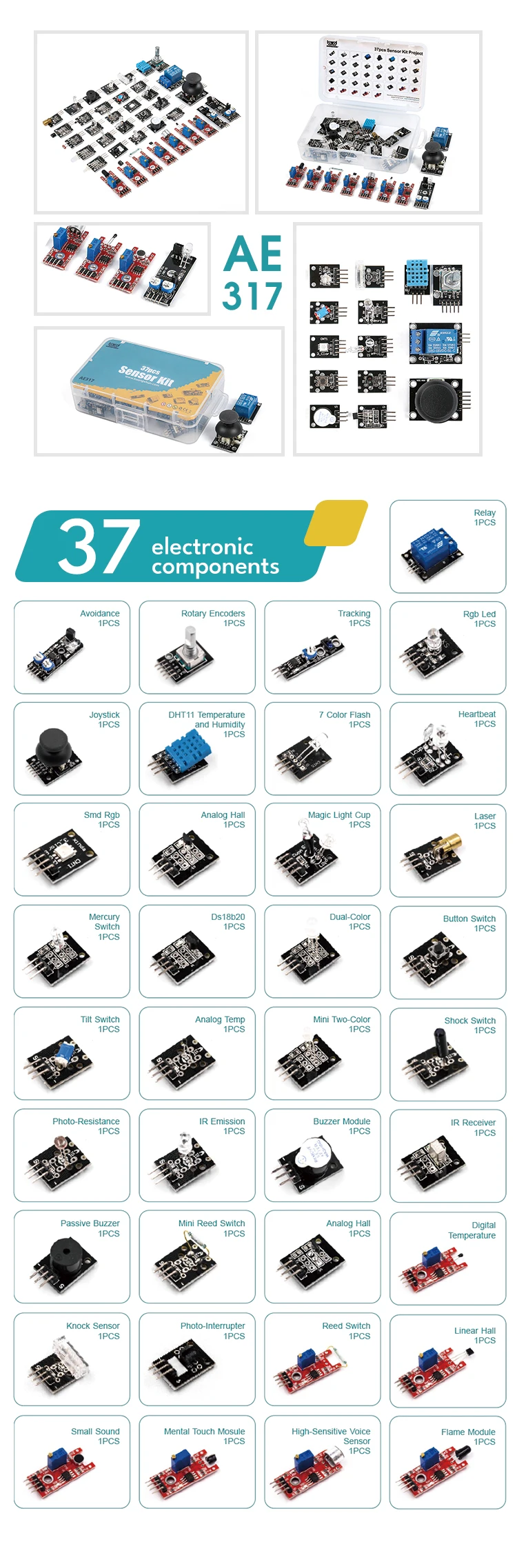 Robotlinking 37 Sensor Modules Kit - Compatible with Arduino