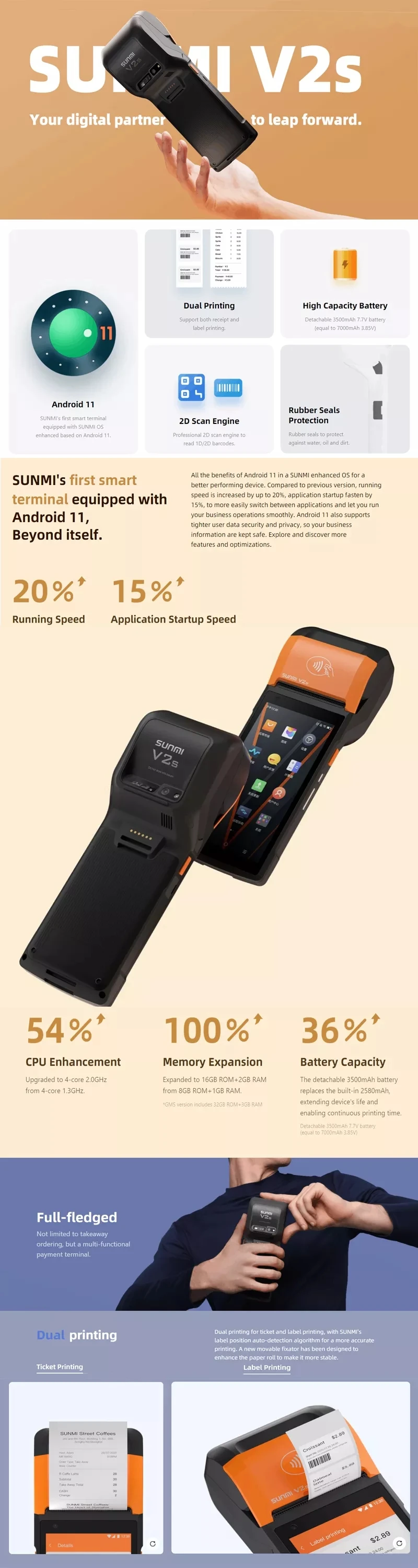 SUNMI V2S Android 11 Terminal - Business Ticketing Machine