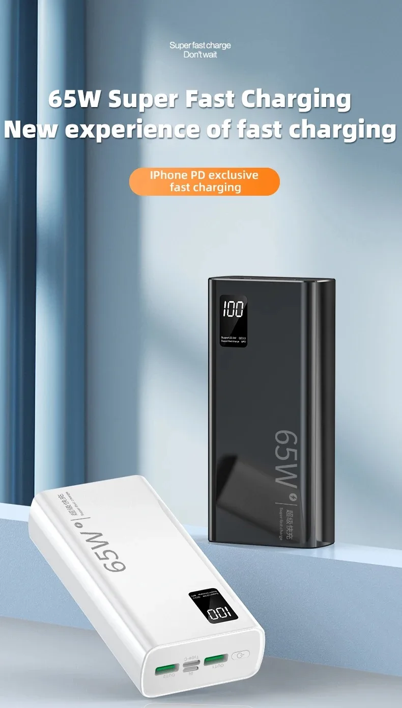 65W Super Fast Charge Power Bank - 50000mah Portable Battery