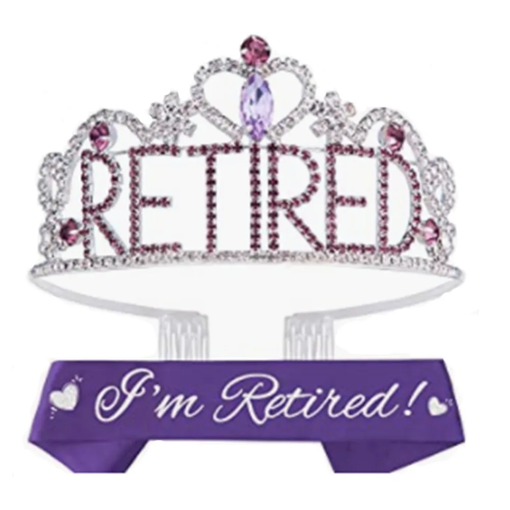 Happy Retirement Party Tiara Diamond Crystal Ruby Purple Crown Retired ...