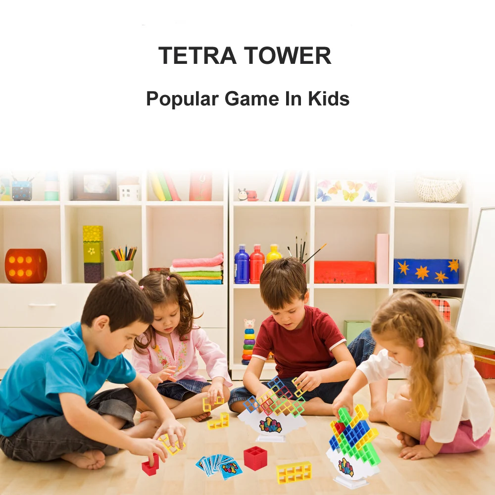 Educational Toy Plastic 3d Tetras Tower Balance Stacking Attack Game ...