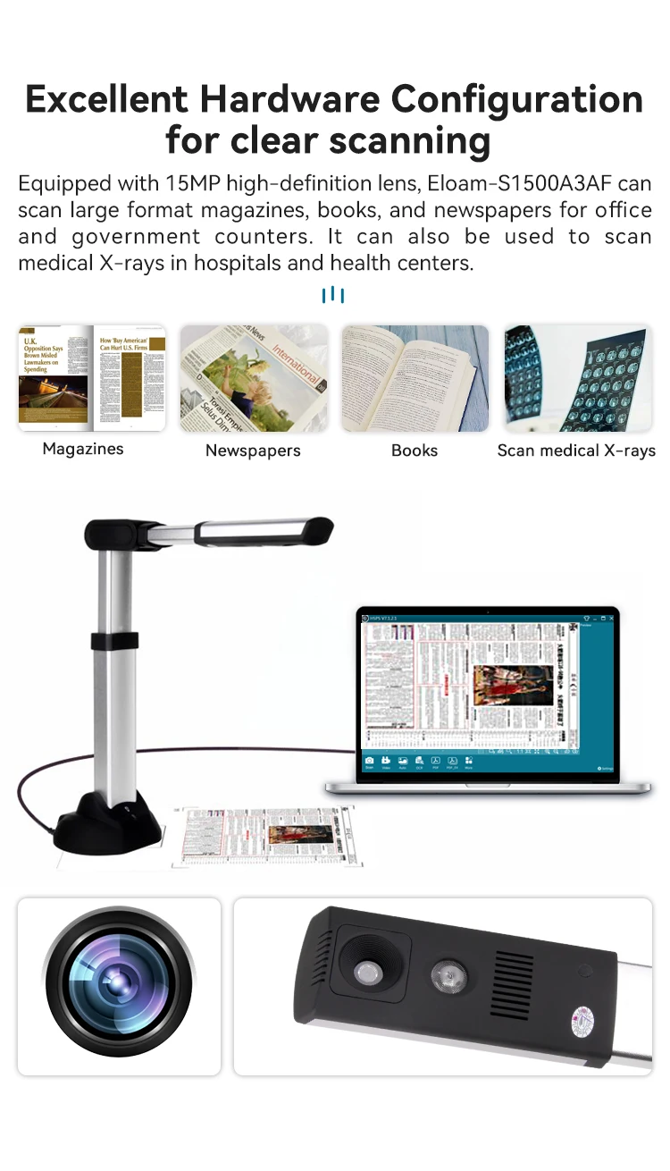 Eloam 15 MP Document Scanner S1500A3AF - OCR & Easy Operation