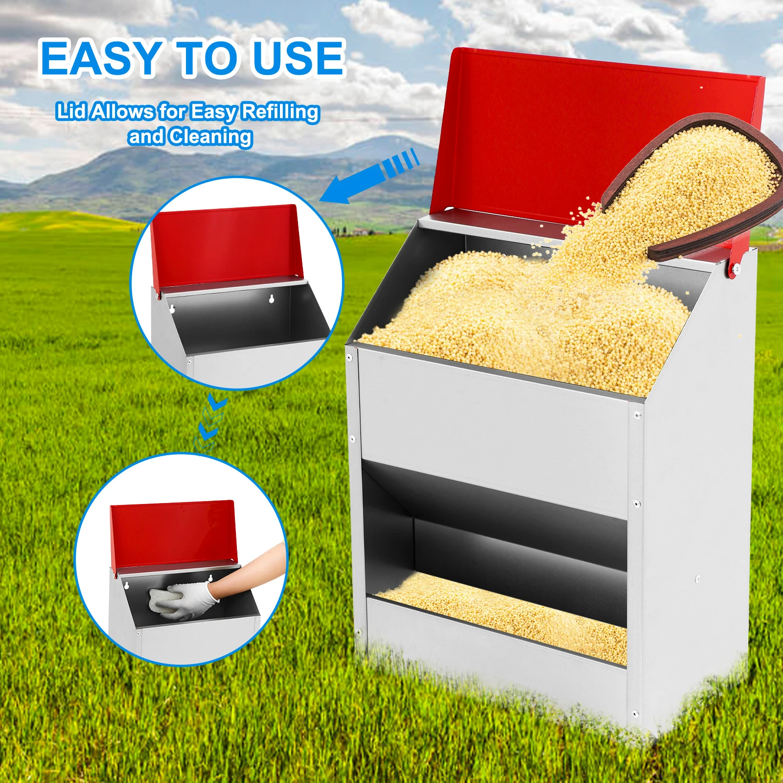 50lbs Capacity Galvanized Chicken Feeder,Outdoor Weatherproof Metal ...