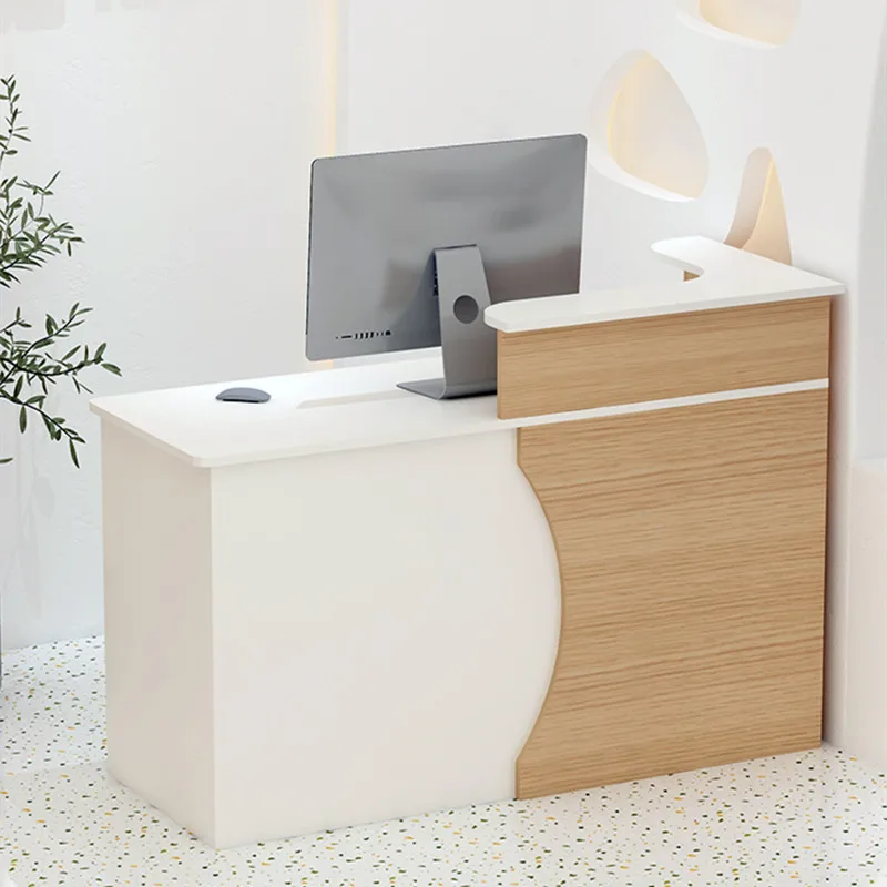 White Reception Desk Beauty Salon Corner Curved Salon Furniture Small ...
