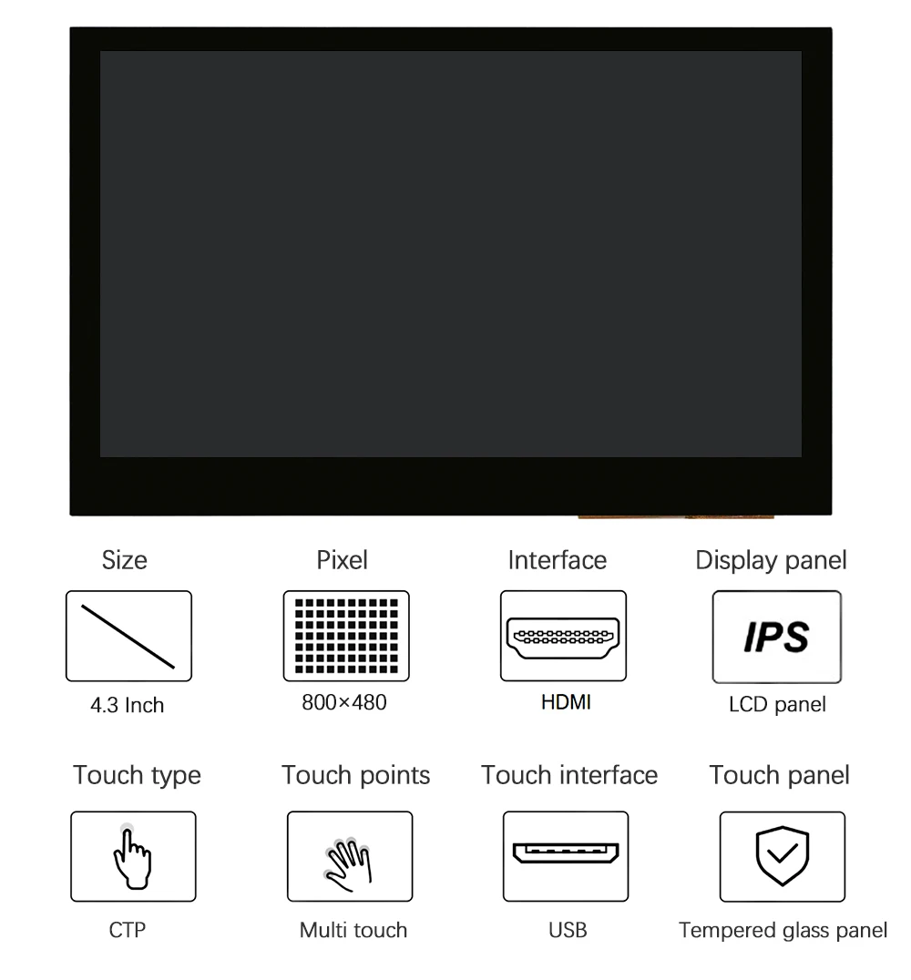 4.3 inch Raspberry Pi IPS LCD Capacitive Touch Screen 800*480 USBUSB ...