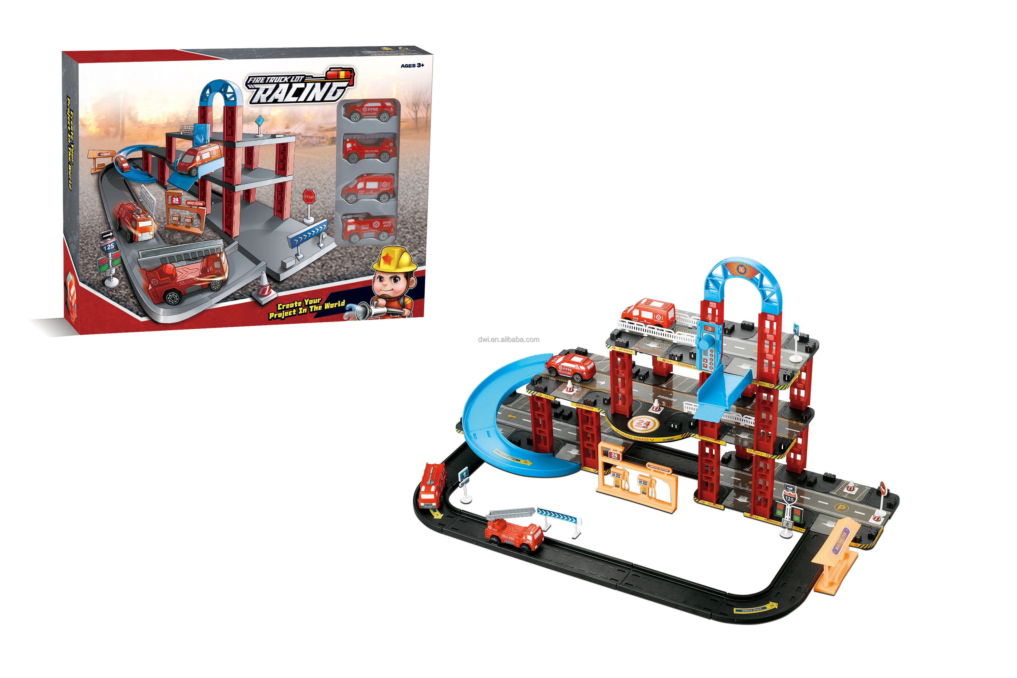 Parking Lot Track Set With Four Mini Cars,Building Blocks Track Set For ...