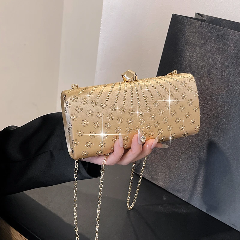 Luxury Acrylic Golden Dinner Bag 2024 Trapezoid Trendy Chain Shoulder ...