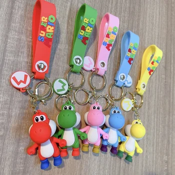Lovely Cartoon Mario Yoshi Keychain 3d Doll Backpack Decoration Car Key ...